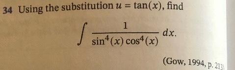Solved 34 Using the substitution u=tan(x), find | Chegg.com