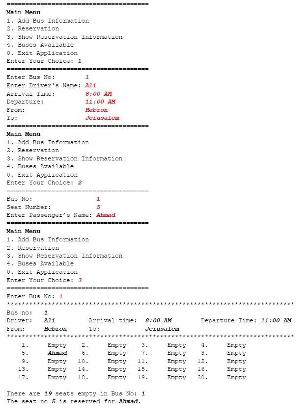 Solved Write a program that represents a Bus Reservation | Chegg.com