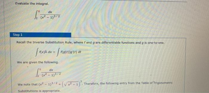 Solved Evaluate the integral. (x² - 1)372 Step 1 Recall the | Chegg.com