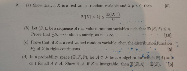 Solved 2. (a) Show that, if X is a real-valued random | Chegg.com