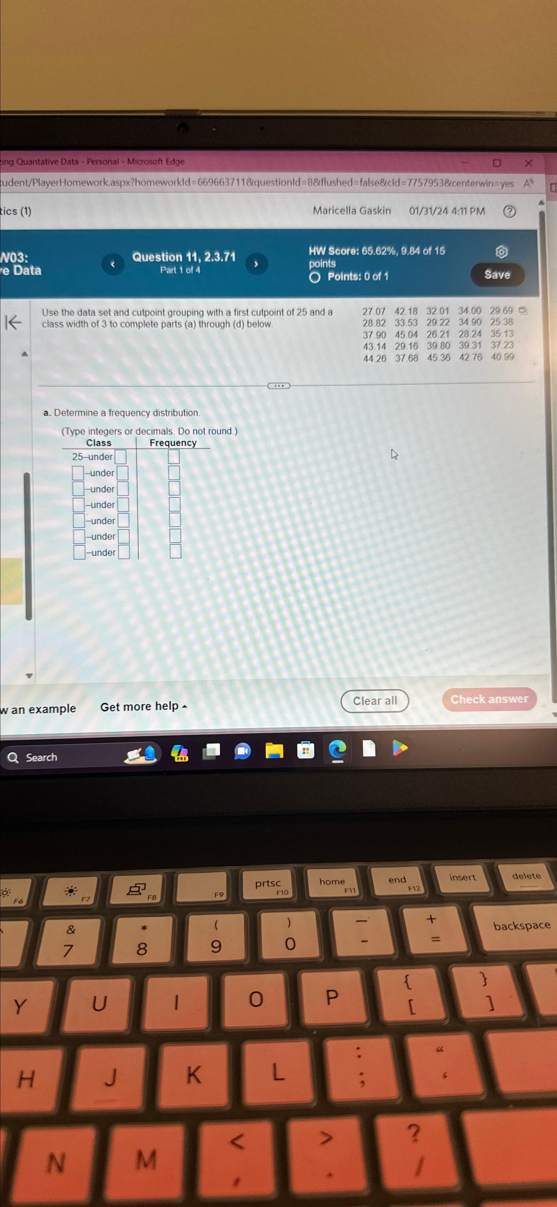 a. ﻿Determine a frequency distribution.(Type integers | Chegg.com