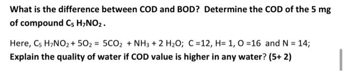 Solved What is the difference between COD and BOD? Determine | Chegg.com