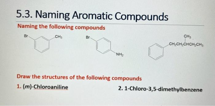 Solved 5.3. Naming Aromatic Compounds Naming the following | Chegg.com