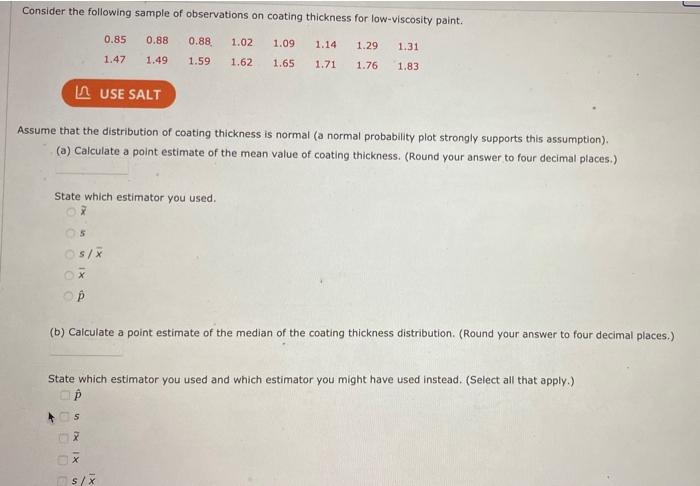 Solved Consider the following sample of observations on | Chegg.com