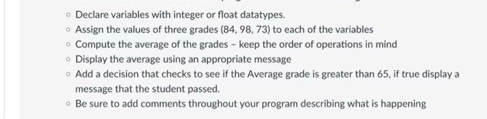 Solved Declare variables with integer or float datatypes. | Chegg.com