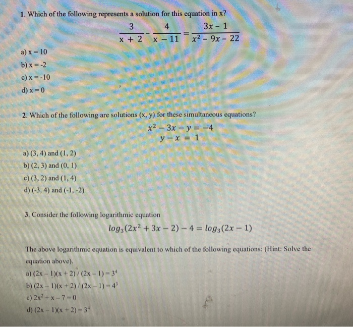 Solved 1. Which of the following represents a solution for | Chegg.com