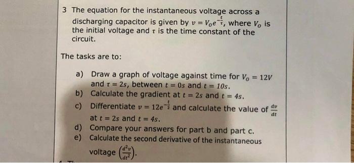Solved 3 The equation for the instantaneous voltage across a | Chegg.com
