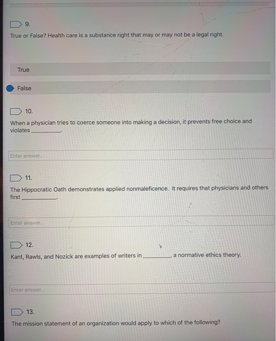 Solved 9. True or False? Health care is a substance right | Chegg.com