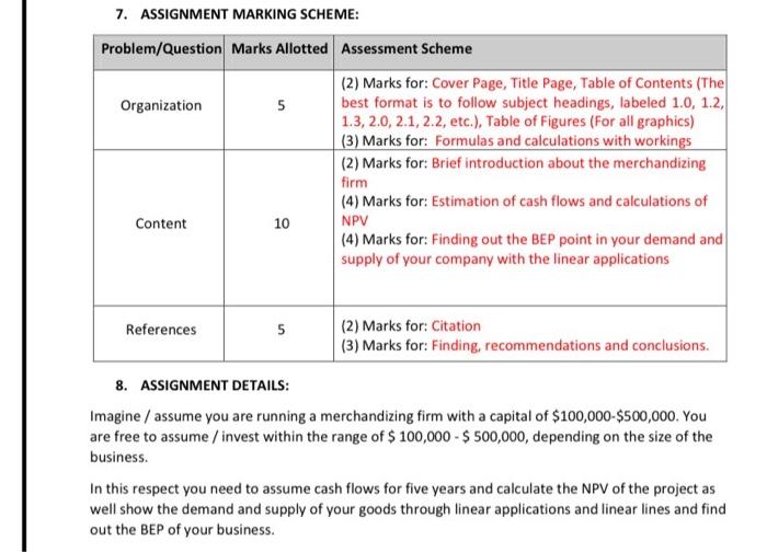 7. ASSIGNMENT MARKING SCHEME: Problem/Question Marks | Chegg.com