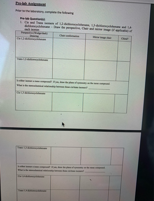 Solved Prelab Assignment Prior to the laboratory, complete | Chegg.com