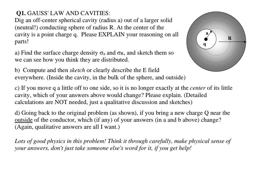 Solved Q1. GAUSS' LAW AND CAVITIES: Dig an off-center | Chegg.com