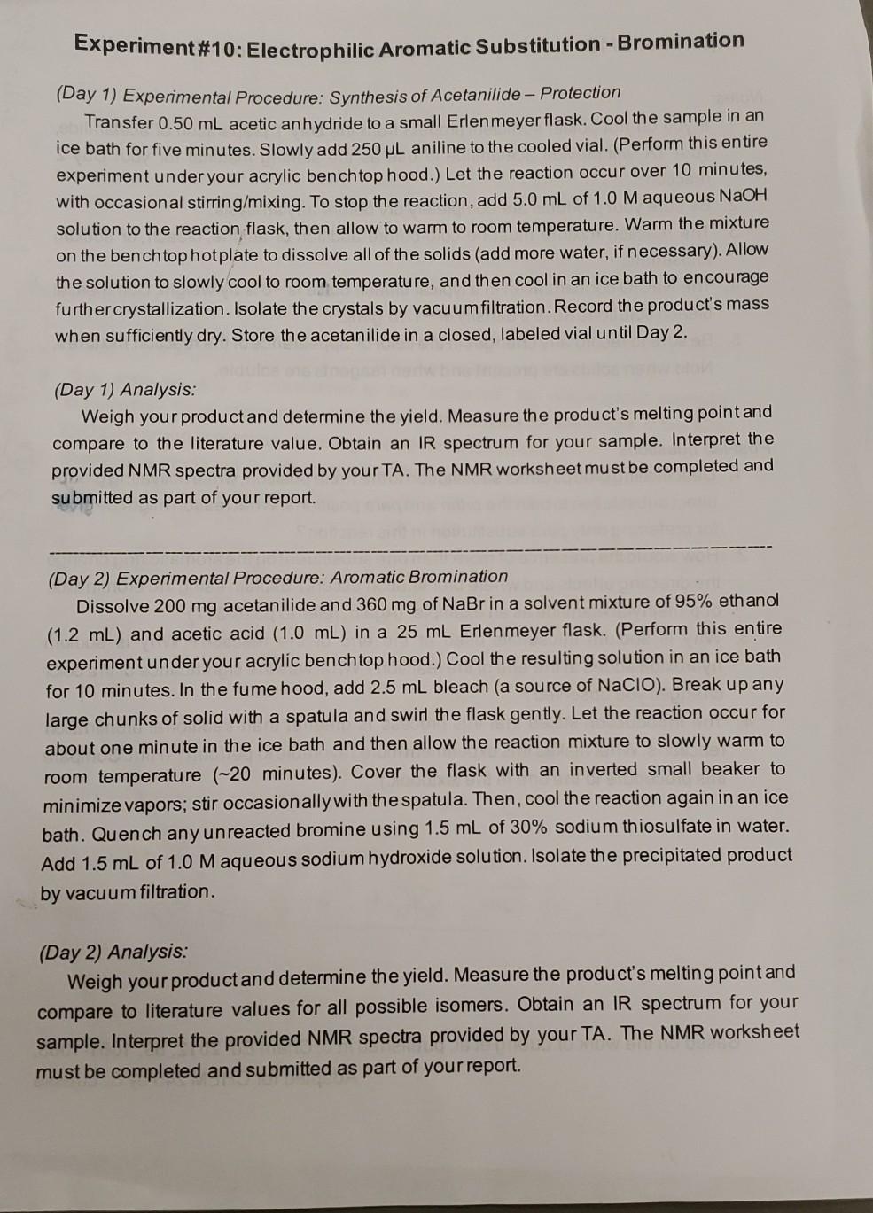 Solved Experiment#10: Electrophilic Aromatic Substitution - | Chegg.com