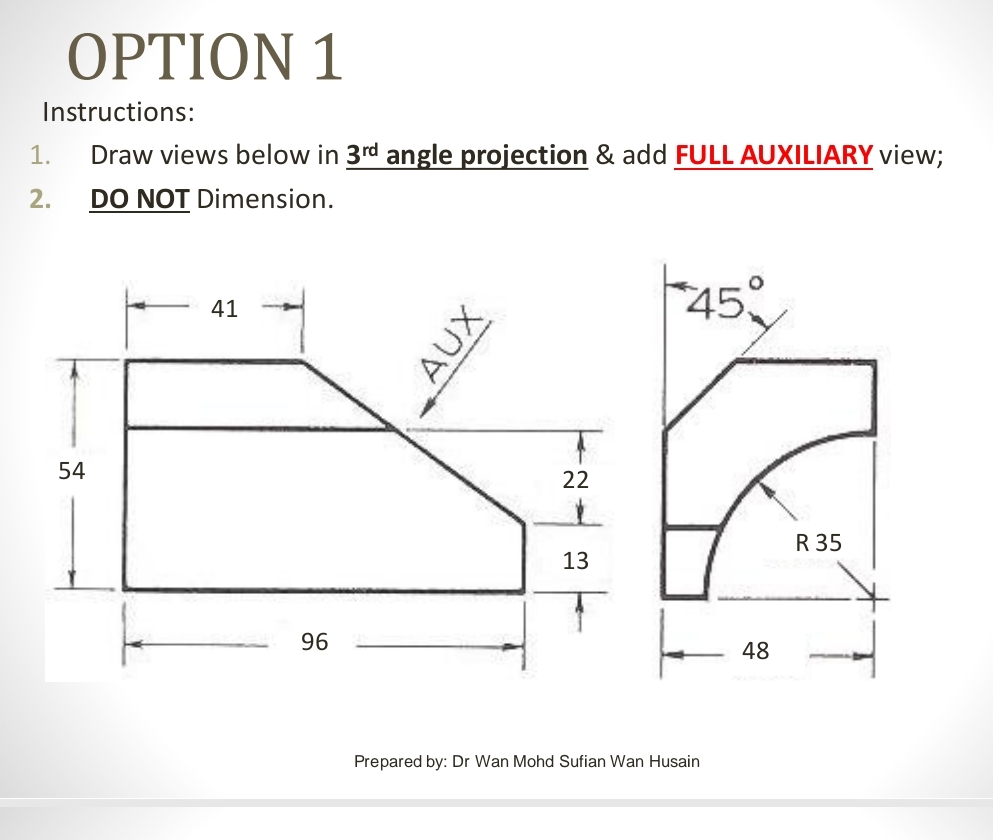 Solved OPTION 1Instructions:Draw views below in 3??(rd ) | Chegg.com
