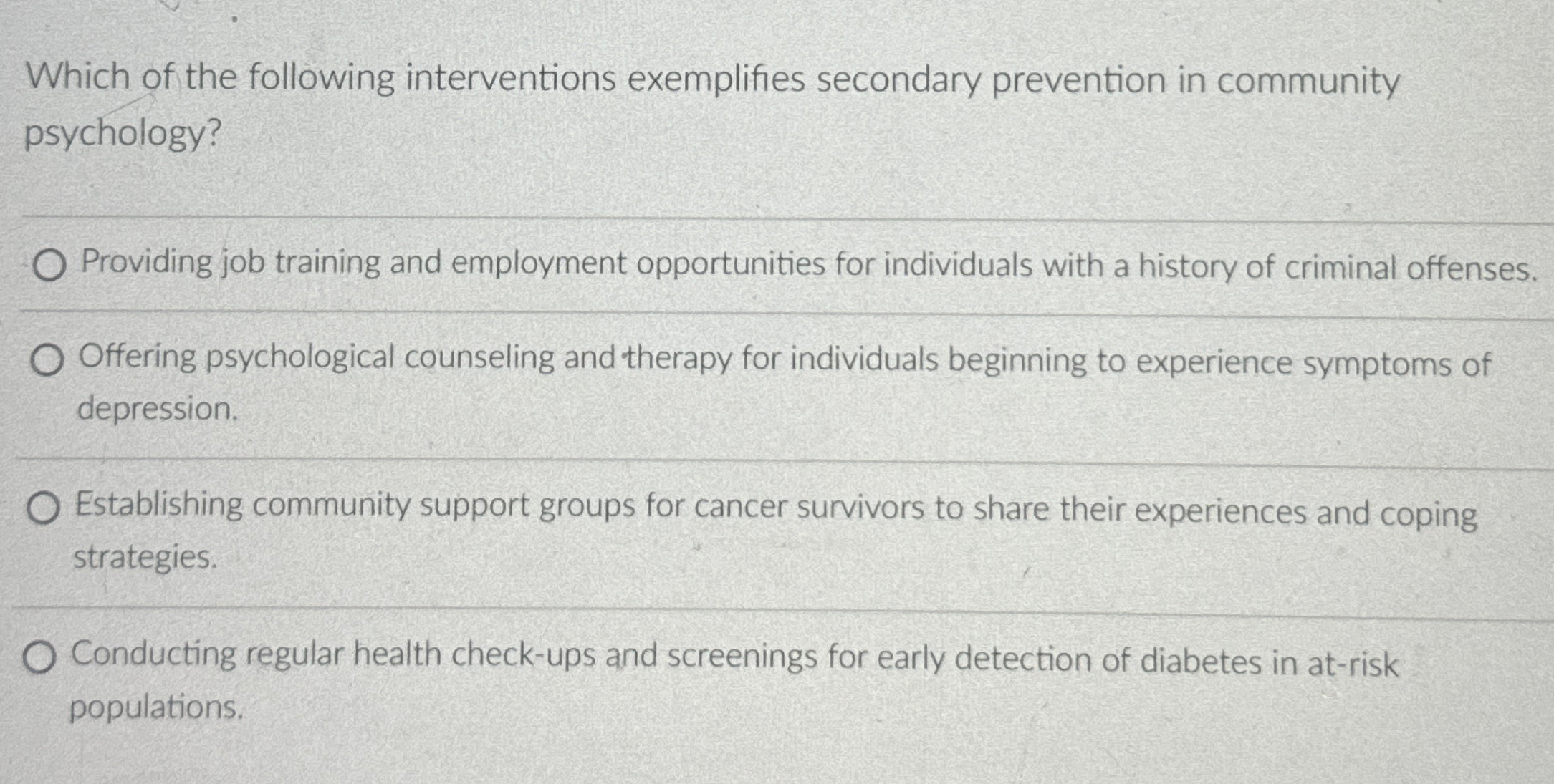 Solved Which of the following interventions exemplifies | Chegg.com