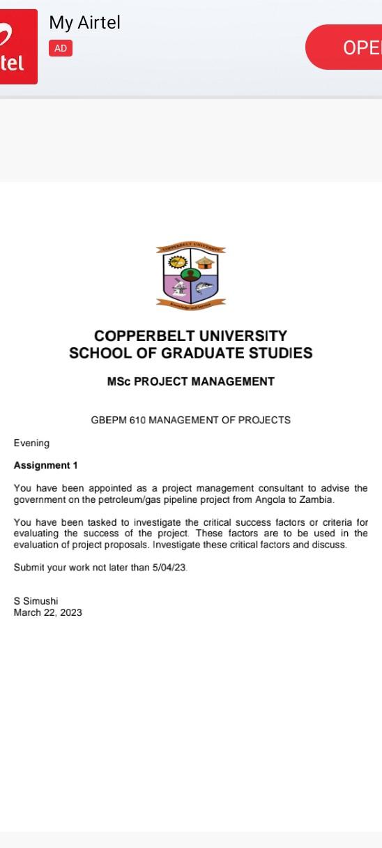 Solved COPPERBELT UNIVERSITY SCHOOL OF GRADUATE STUDIES MSc | Chegg.com