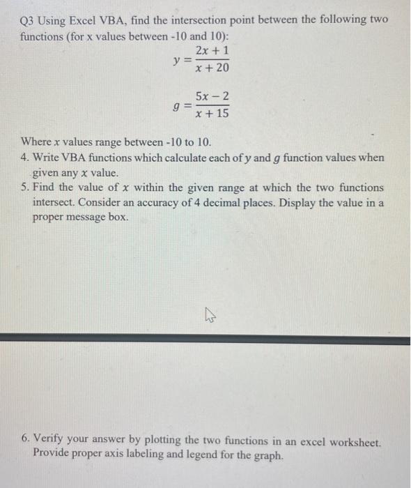 Solved Q3 Using Excel VBA, find the intersection point | Chegg.com