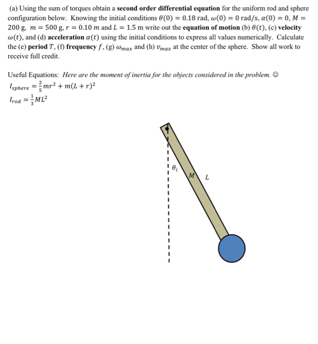 Solved (a) Using the sum of torques obtain a second order | Chegg.com