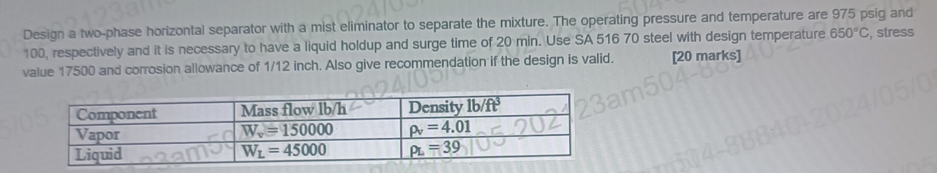 Solved Design a two-phase horizontal separator with a mist | Chegg.com
