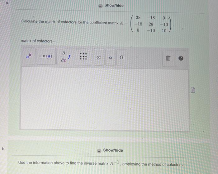 Solved Calculate the matrix of colactors for the coefficient | Chegg.com