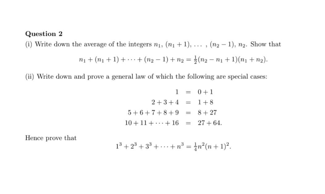 Solved Question 2 Write down the average of the integers n₁, | Chegg.com