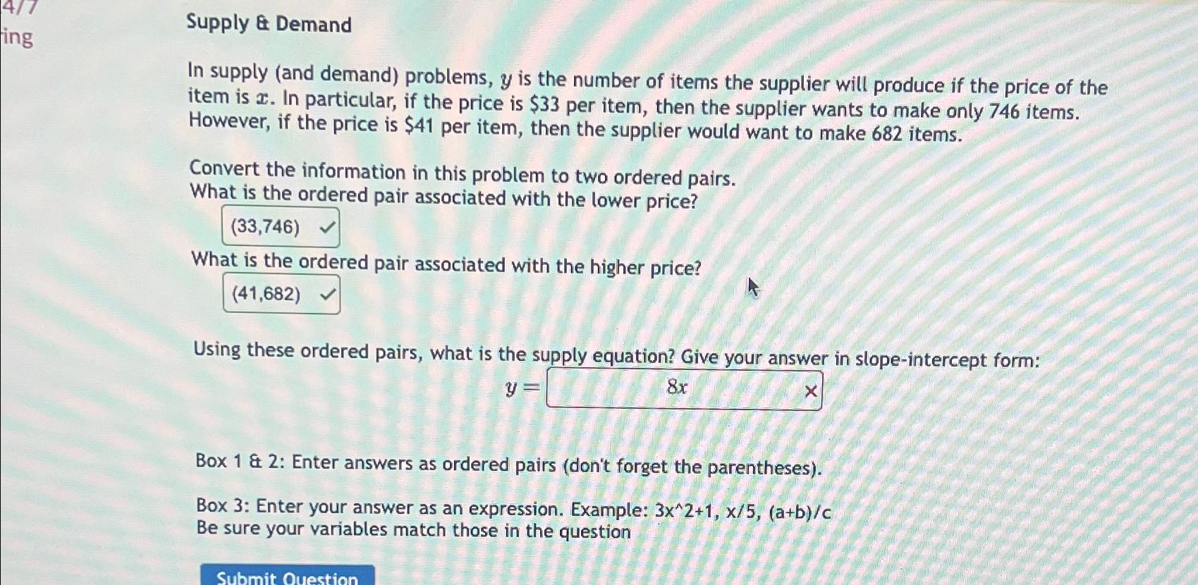 Solved Supply & DemandIn supply (and demand) ﻿problems, y | Chegg.com
