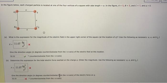 Solved he figure below, each charged particle is located at | Chegg.com