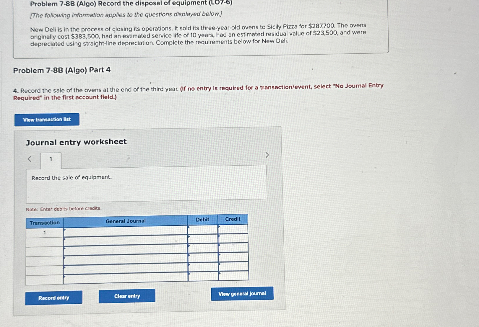 Solved Problem 7-8B (Algo) ﻿Record the disposal of equipment | Chegg.com