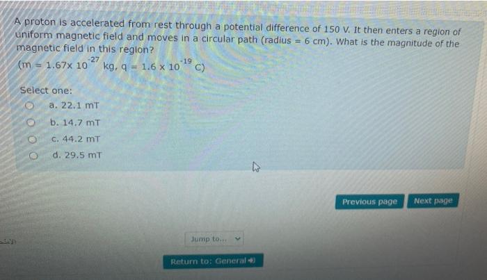 Solved A proton is accelerated from rest through a potential | Chegg.com