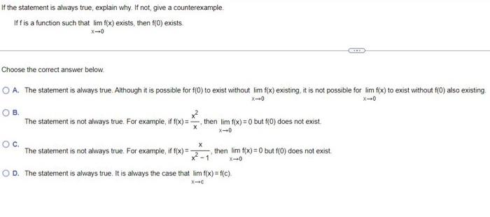 Solved If the statement is always true, explain why. If not, | Chegg.com