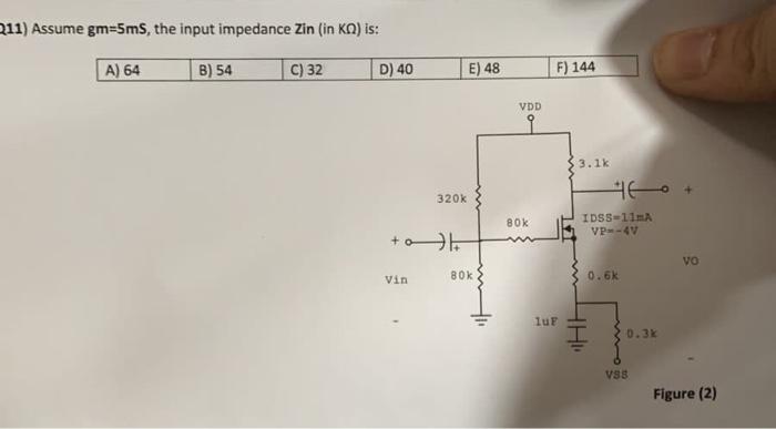 Solved 11) Assume gm=5mS, the input impedance Zin (in KΩ ) | Chegg.com