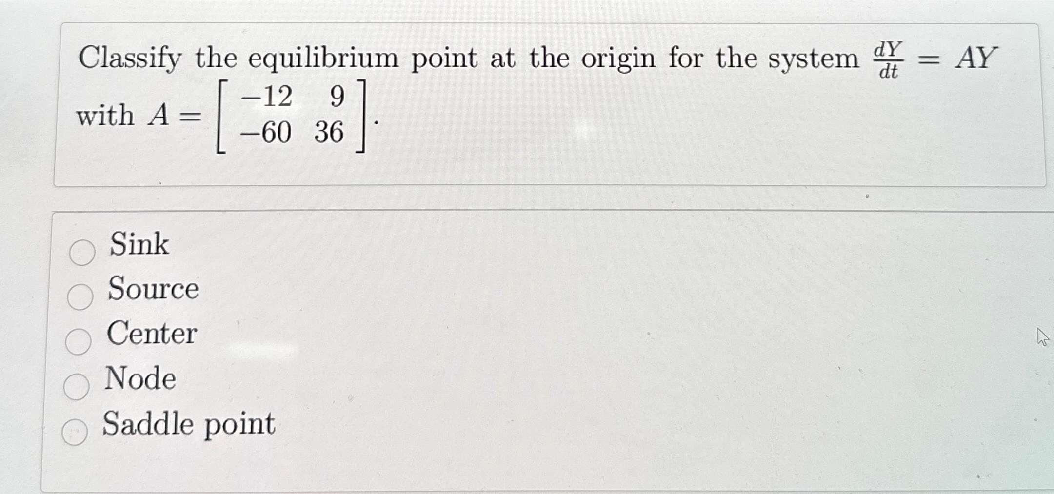 Solved Classify the equilibrium point at the origin for the | Chegg.com