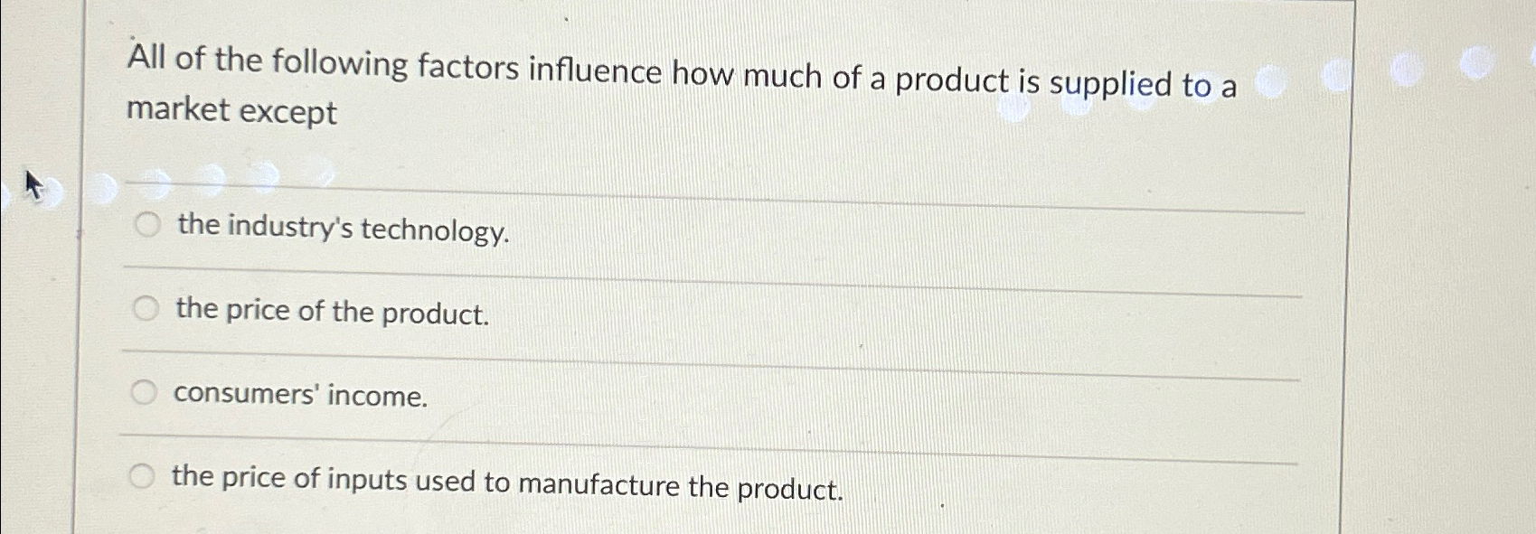 Solved All of the following factors influence how much of a | Chegg.com