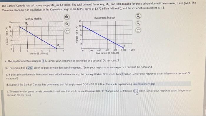 Solved The Bank of Canada has set money supply (M3) at $3 | Chegg.com