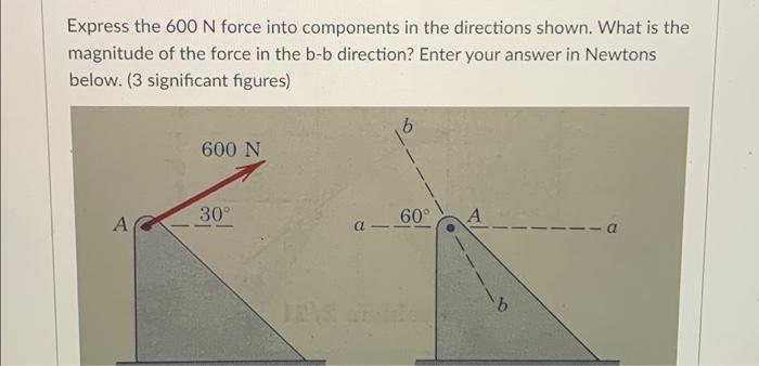 Solved Express the 600 N force into components in the | Chegg.com