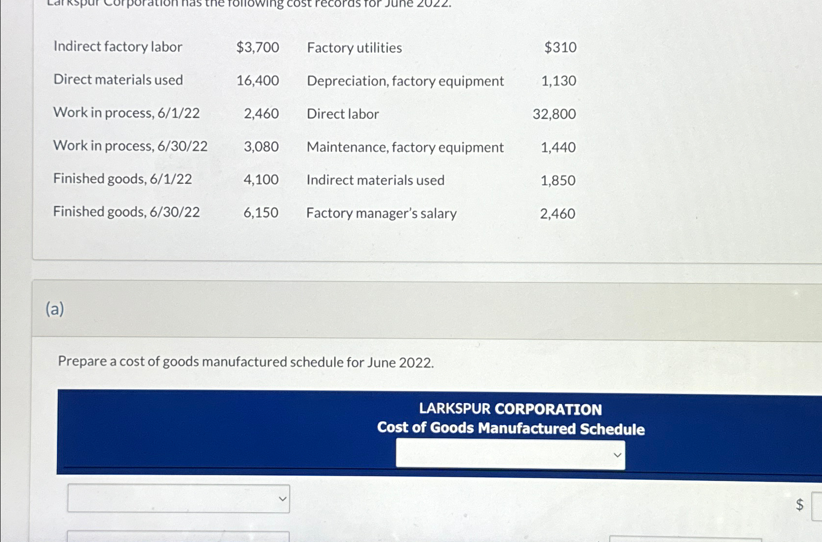 Solved \table[[Indirect factory labor,$3,700,Factory | Chegg.com