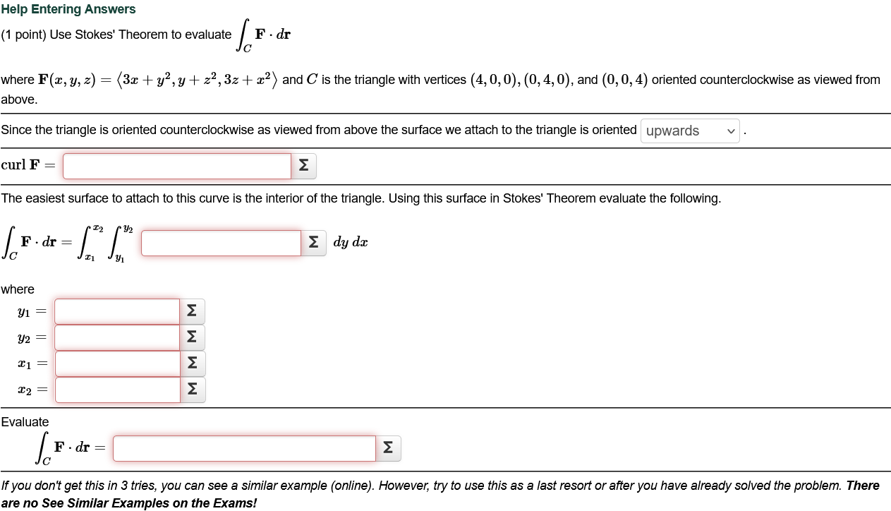 Solved Help Entering Answers(1 ﻿point) ﻿Use Stokes' Theorem | Chegg.com