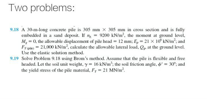 Solved 9.19 Solve Problem 9.18 using Brom's method. Assume | Chegg.com