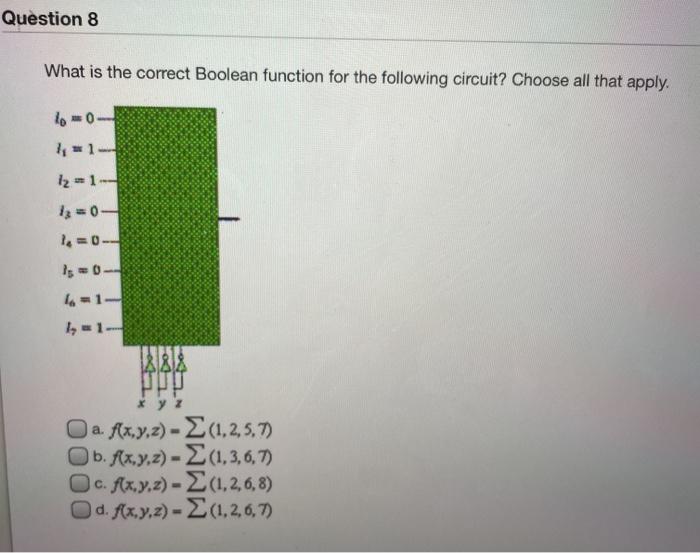 Solved Question 8 What is the correct Boolean function for | Chegg.com