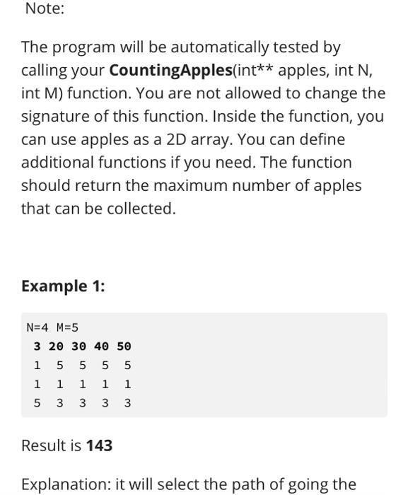 Solved Consider the "Collecting Apples" problem given in | Chegg.com