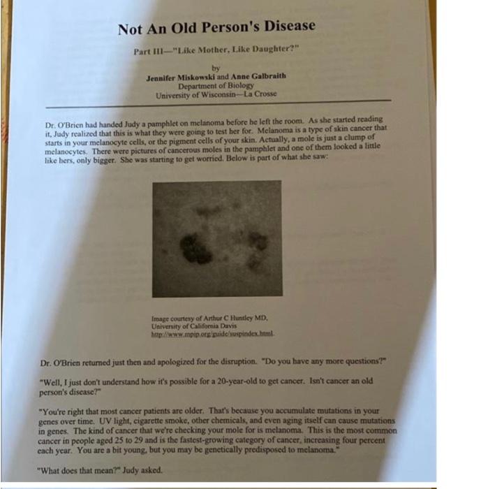 Solved Not An Old Person's Disease Part II-"Like Mother. | Chegg.com