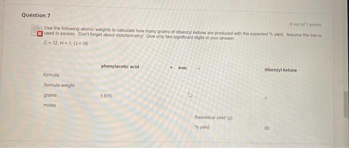 Solved 0out of 1 points Use the following atomio weights to | Chegg.com