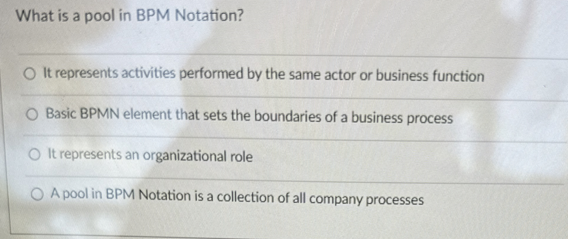 Solved What is a pool in BPM Notation?It represents | Chegg.com
