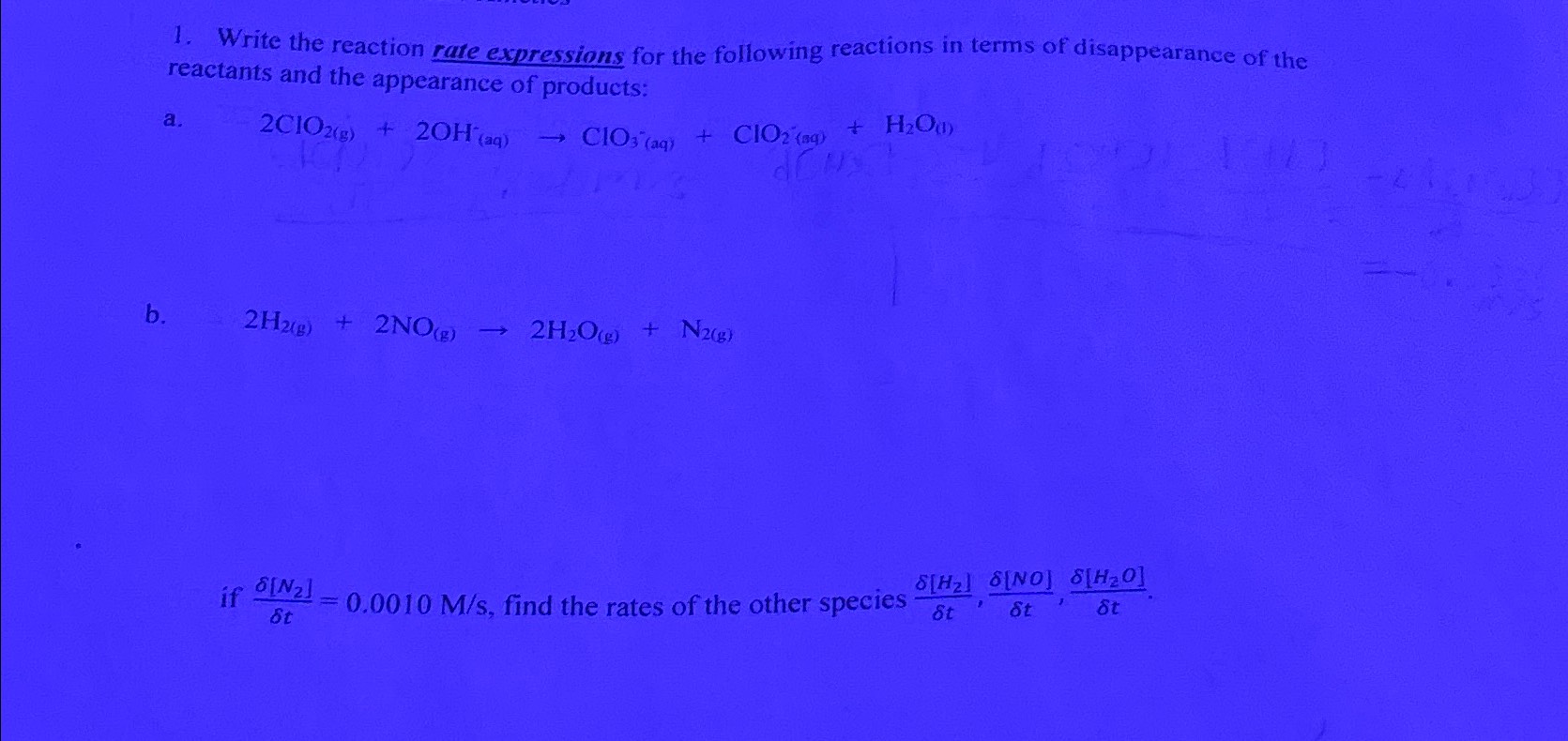 Solved Write the reaction rate expressions for the following | Chegg.com