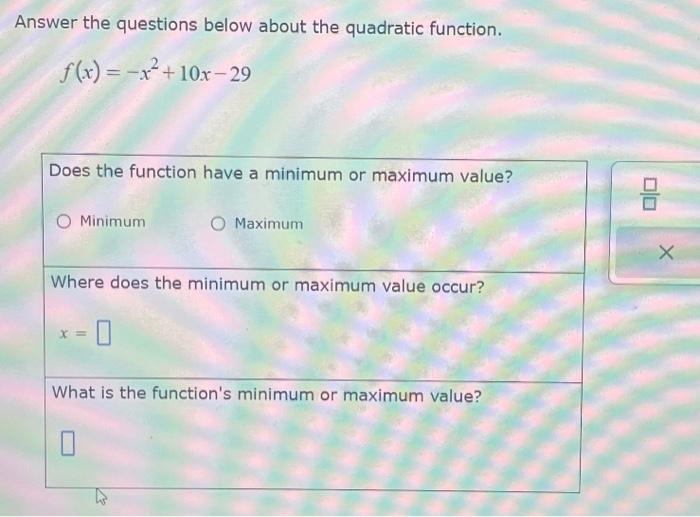 Solved Answer the questions below about the quadratic | Chegg.com