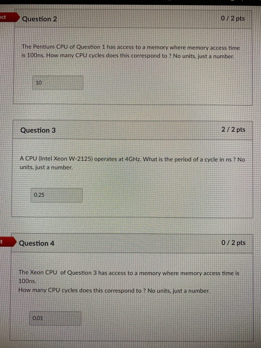 Solved act Question 2 0/2 pts The Pentium CPU of Question 1 | Chegg.com