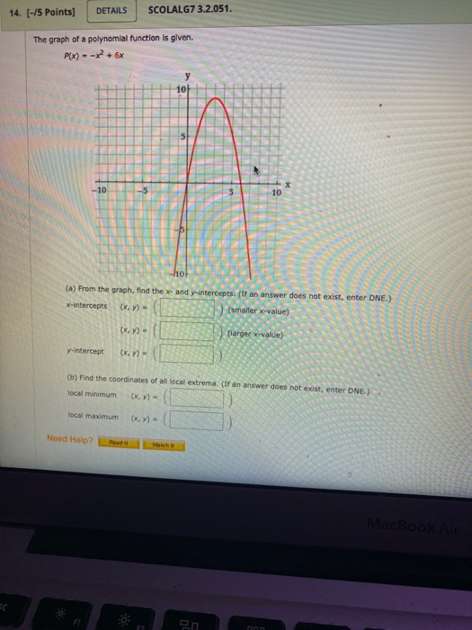 Solved 14. (-/5 Points) DETAILS SCOLALG7 3.2.051. The graph | Chegg.com