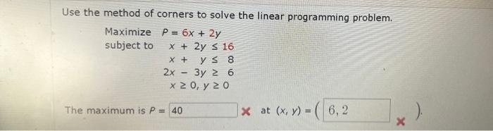 Solved Use the method of corners to solve the linear | Chegg.com