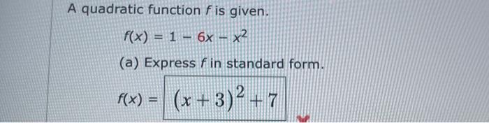 Solved A quadratic function f is given. f(x)=1−6x−x2 (a) | Chegg.com