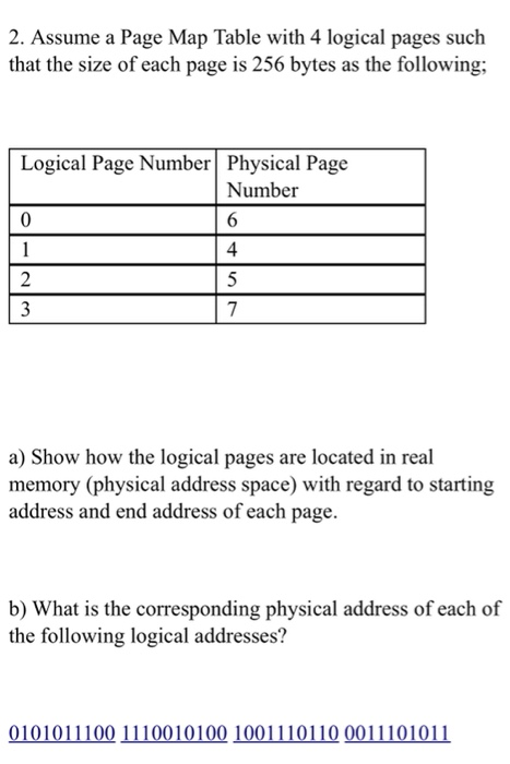 Solved 2. Assume a Page Map Table with 4 logical pages such | Chegg.com