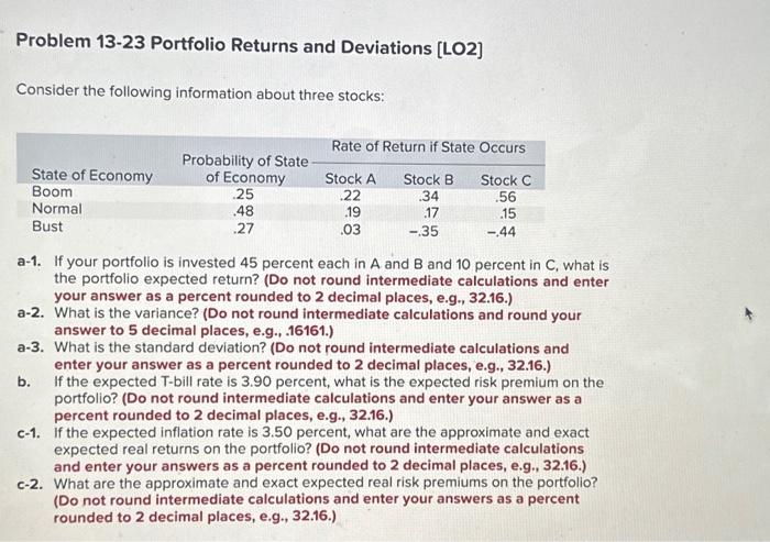 Solved Problem 13-23 Portfolio Returns and Deviations [LO2] | Chegg.com